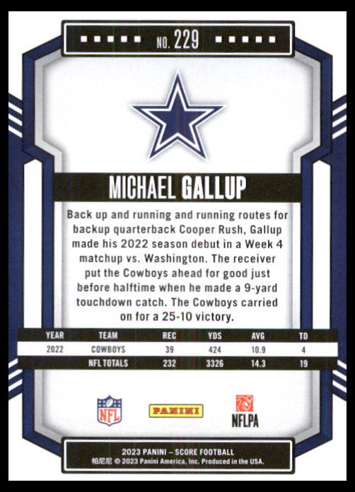 2023 Score #229 Michael Gallup Dallas Cowboys Football Card | eBay
