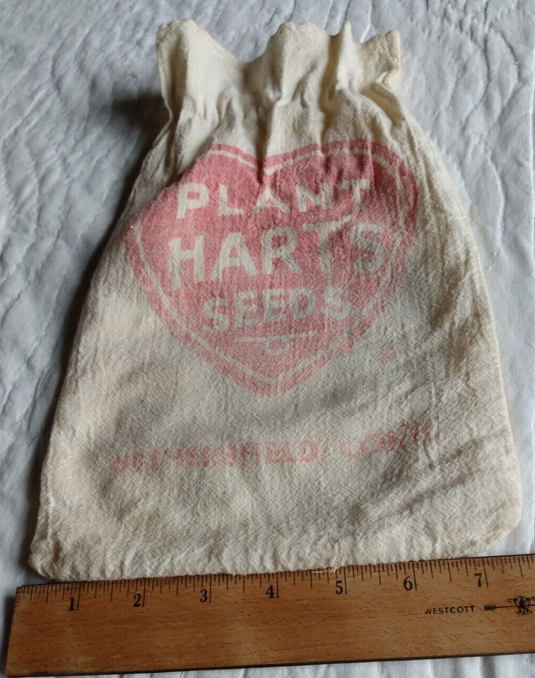 Vtg Plant Hart's Seeds Small Cloth Bag Sack 8" x14" Heart Wethersfield ...
