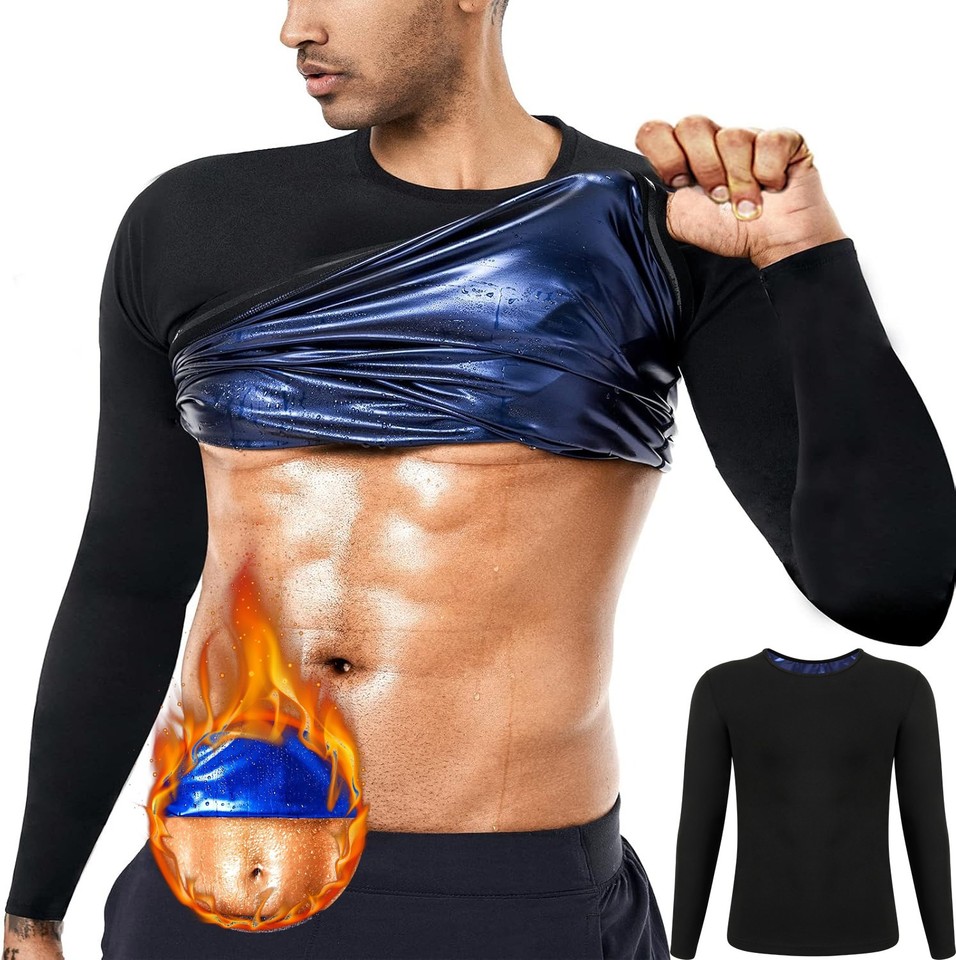Men's Sauna Suits Shirt Waist Trainer Workout Sweat Enhancer Long ...