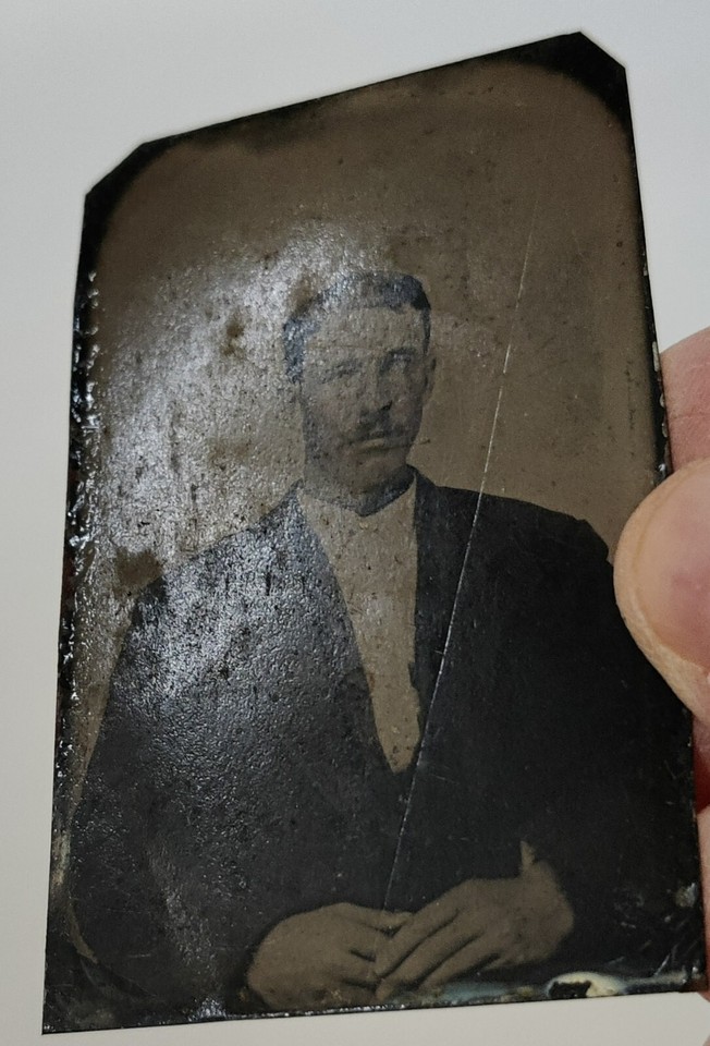 Antique tintype (a.k.a. ferrotype) photo. Family photo of Great Grandpa ...