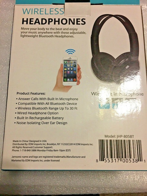 Jamsonic Over Ear Bluetooth 3.0.wireless Headphones With Mic Adjustable ...