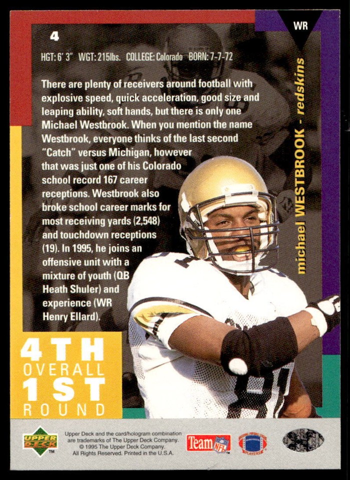 1995 Collector's Choice 4 Michael Westbrook Redskins Football Card | eBay