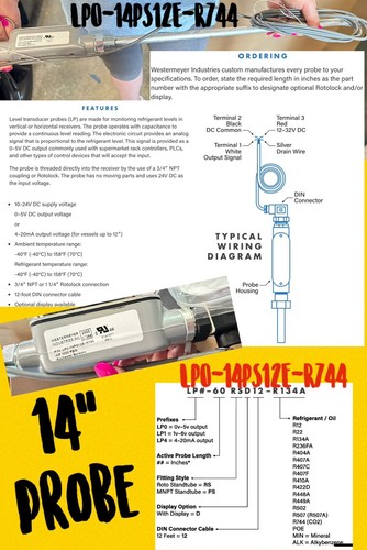 WESTERMEYER CAPACITIVE LEVEL TRANSDUCER PROBE LP0-14PS12E-R744 WPO ...