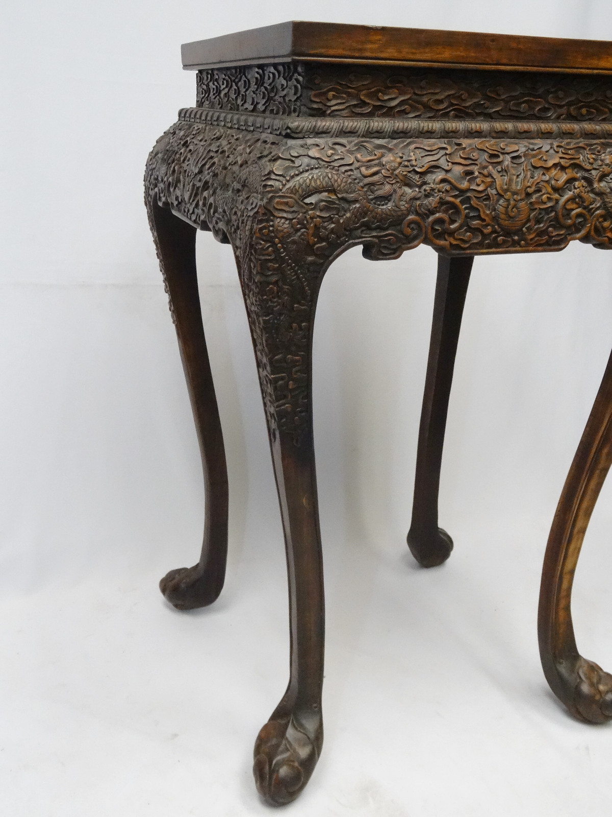 ANTIQUE QING CHINESE HONG MU CARVED WOOD DRAGON MOTIF JARDINIERE STAND ...