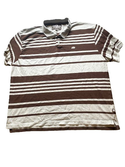 Ecko UNLTD Shirt Adult 3XL Brown Gray Striped Preppy Rhino Brand Patch ...