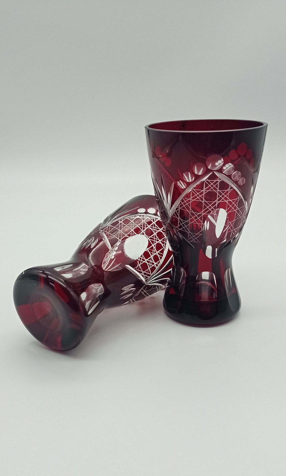 Vintage Bohemian Ruby Flash Drinking Set For Two, Red Pitcher With ...