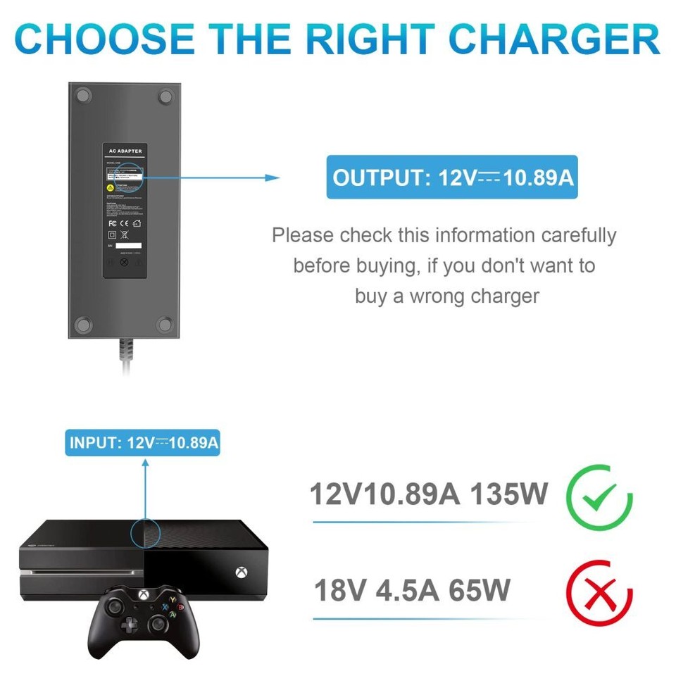 For XBOX ONE Console AC Adapter Brick Charger Power Supply Cord Cable ...