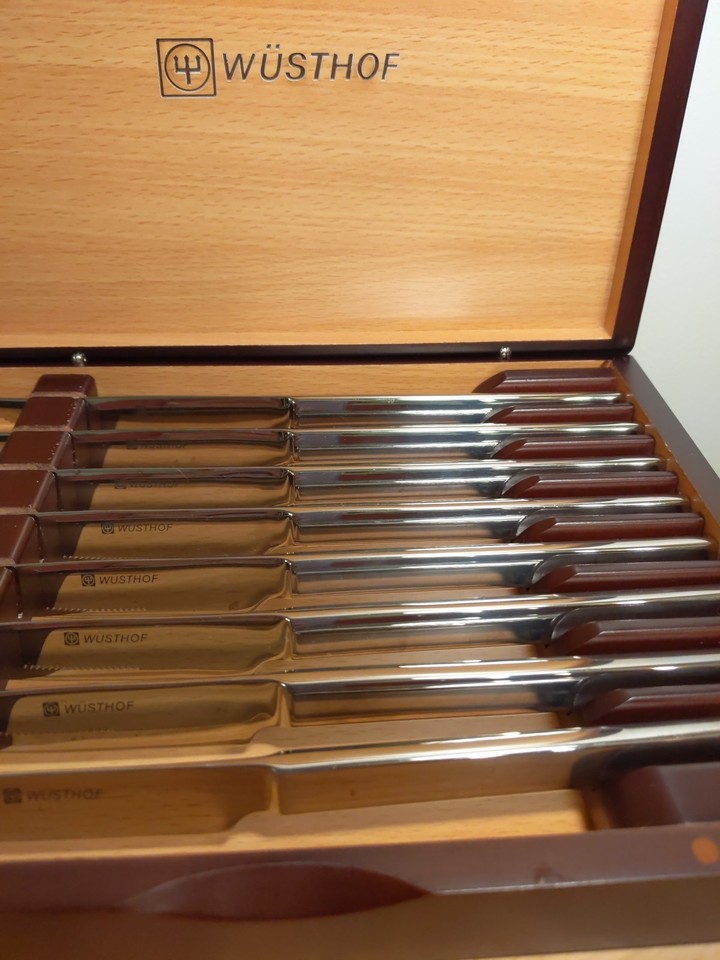 WÜSTHOF 8 Piece Stainless Steel Serrated Steak Knife Set with Wood Box ...