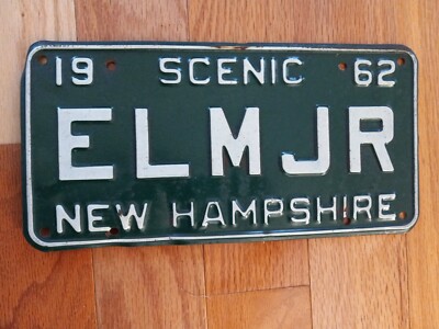 1962 New Hampshire Vanity License Plate ELM JR | eBay
