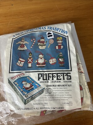 Vintage Original Puffets Fabric Craft Kit 10 Christmas Ornaments Puffy ...