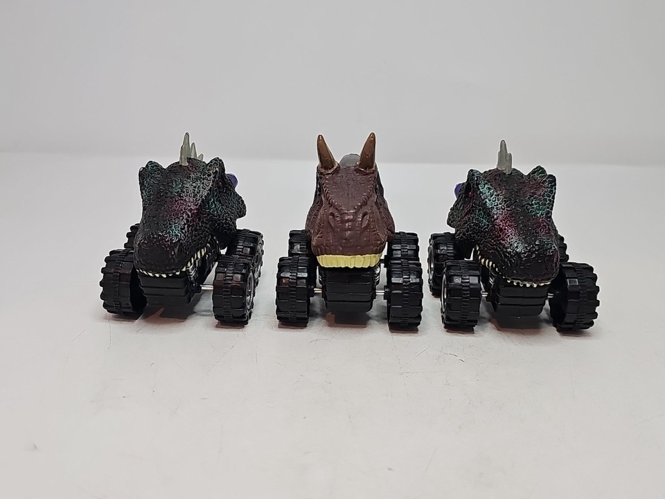 Lot Of 3 Dinosaur Head Pull Back Wind Up Monster Trucks T-Rex ...