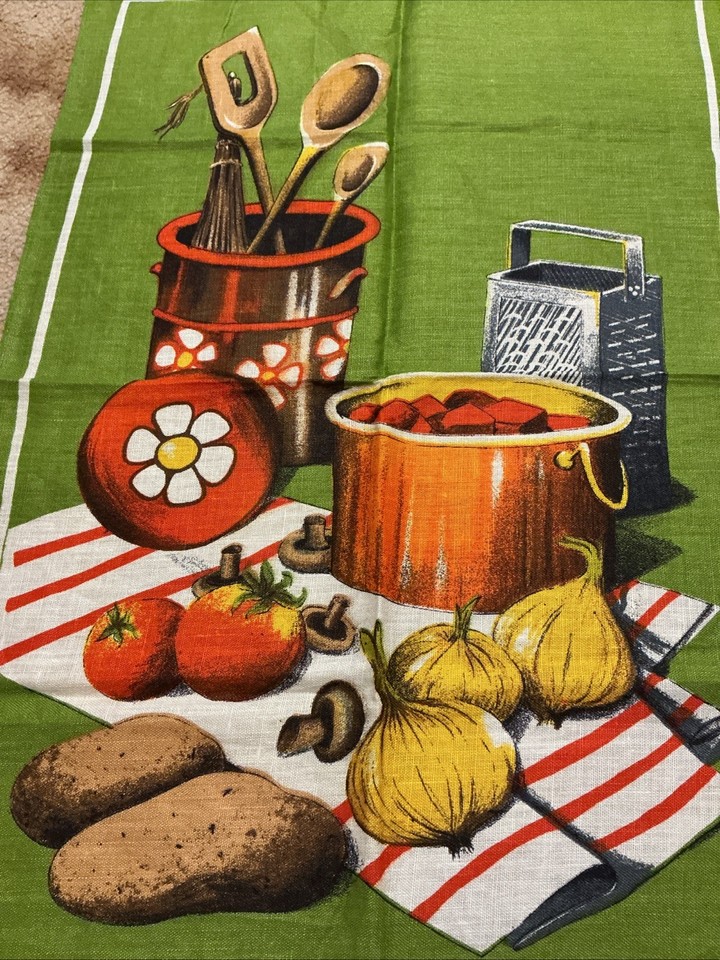 Vintage (holes) Collectable Linen Retro Beef Curry Tea Towel, Read ...