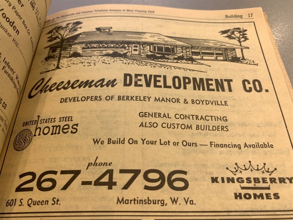 1970 Martinsburg, WV Bell Phone Directory Book C&P Telephone Company ...