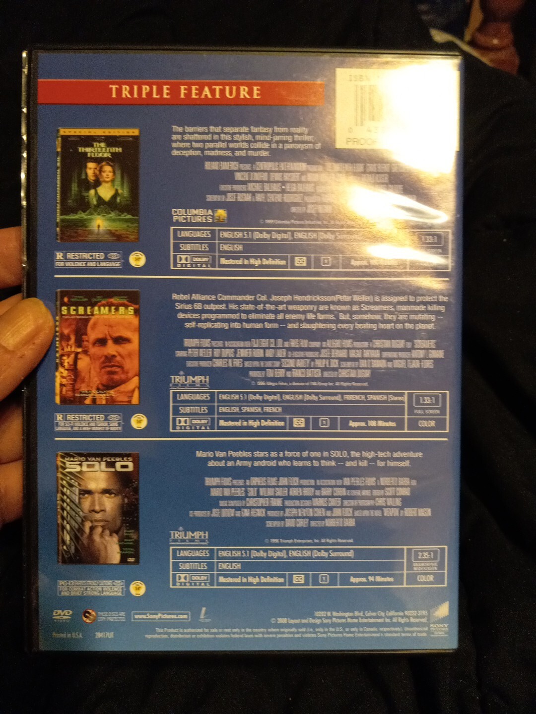 The Thirteenth Floor /Screamers/Solo (DVD, 2008, 3-Disc Set) for sale ...