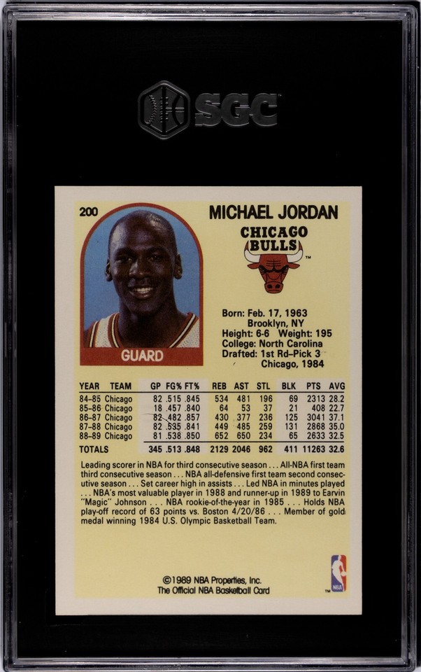 MICHAEL JORDAN SGC 10 1989-90 NBA HOOPS BASKETBALL #200 GEM MINT. NO ...