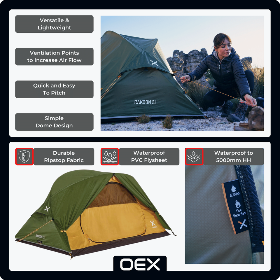 OEX Lightweight and Waterproof Rakoon II Tent for 2 people, Camping ...