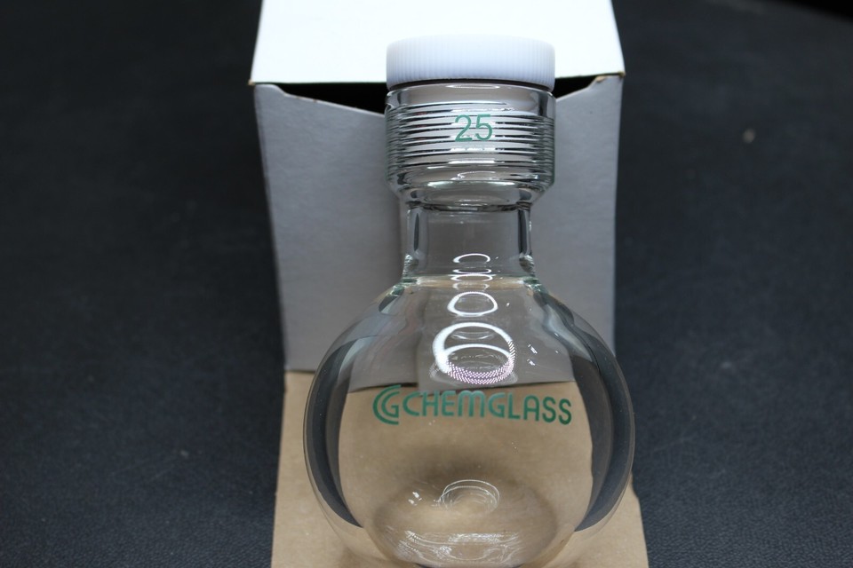 200mL Pressure Vessel Heavy Walled Round Bottom Flask Chemglass CG-1880 ...