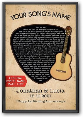 Personalized Music Lyrics Song Prints Wall Art Decoration Vintage ...