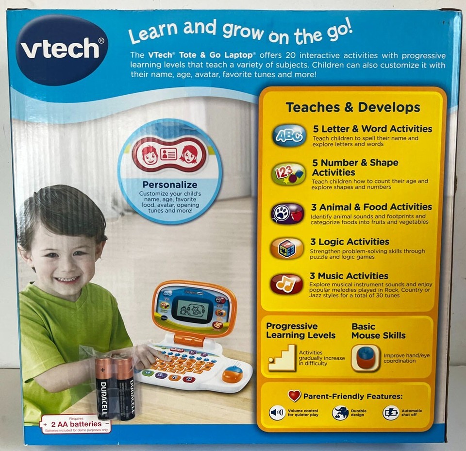 Vtech TOTE & GO LAPTOP preschool learning system + 2 aa batteries ...
