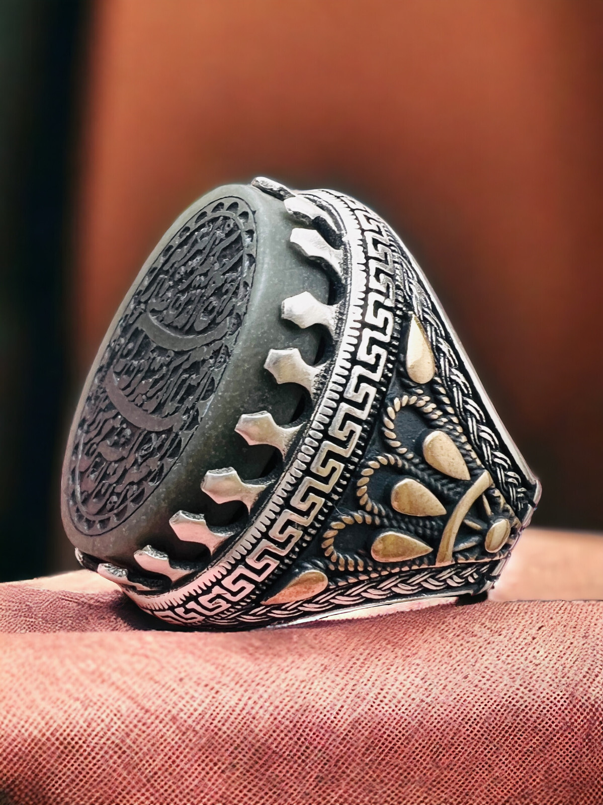 925 Silver Van Yekad 786 Protection Quranic Islamic Natural jade Ring ...