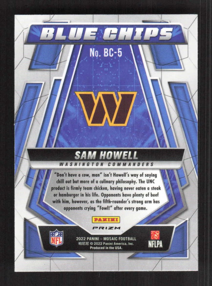 Sam Howell 2022 Panini Mosaic Blue Chips Silver Washington Commanders # ...