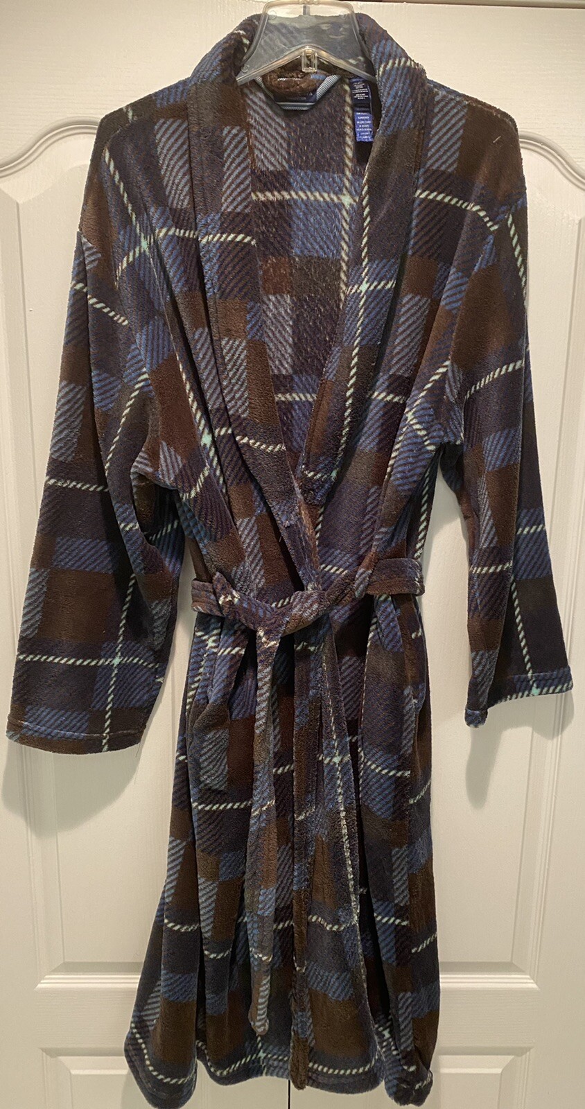 Hotel Spa Collection Men's Plush Robe One Size Plaid … - Gem