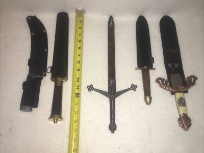 LOT of 5 VINTAGE Fancy Fixed Blade Hunting Skinning Dagger Knives With ...