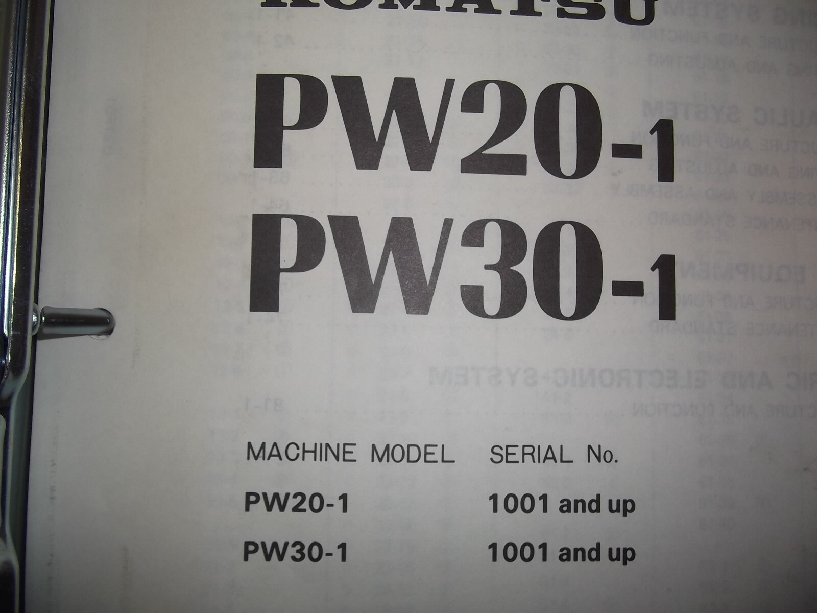 KOMATSU PW20-1 PW30-1 EXCAVATOR SERVICE SHOP REPAIR BOOK MANUAL OEM ...