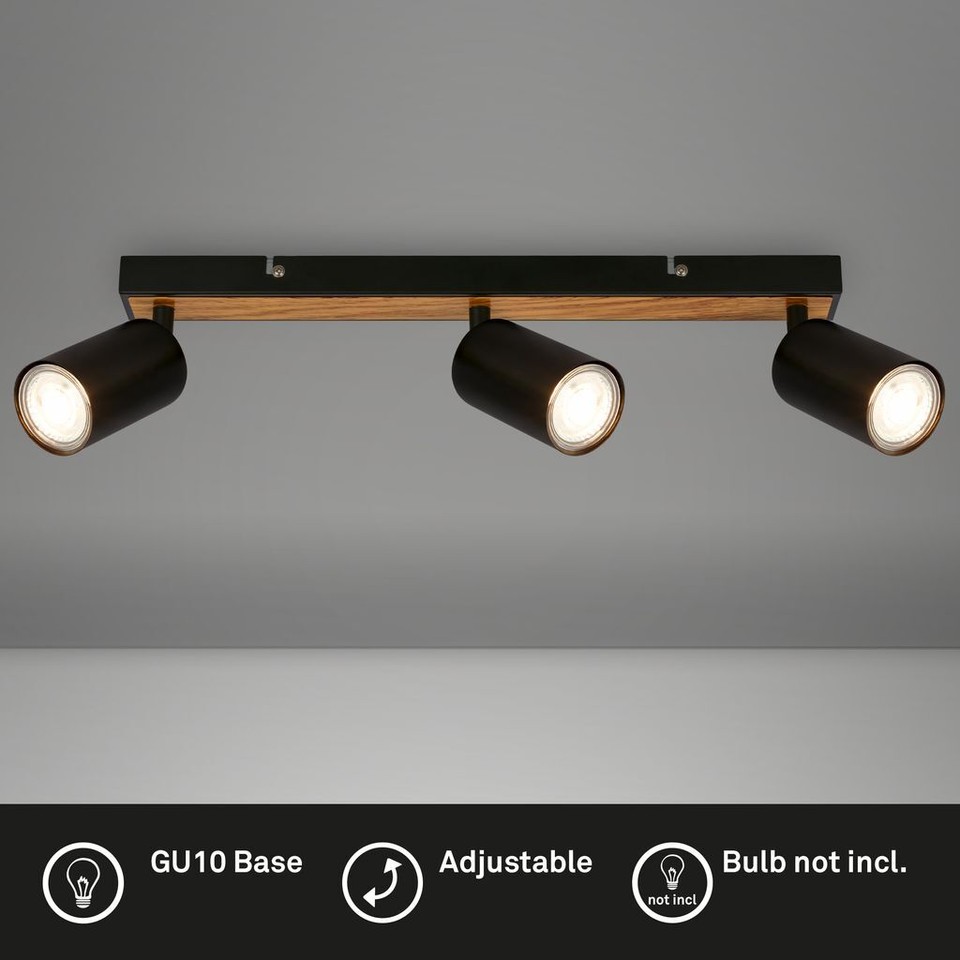3 Way Ceiling Light Spotlight Lamp Living Room Kitchen Adjustable Black ...