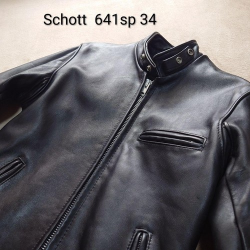 SCHOTT 641SP Single Rider Leather Biker Motorcycle Jacket Black Size S ...
