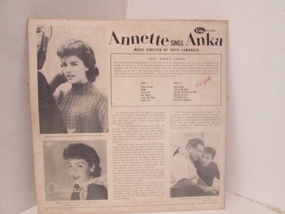 Disneyana-records- 33 LP-BUENA VISTA 3302-Annette sings Anka | eBay