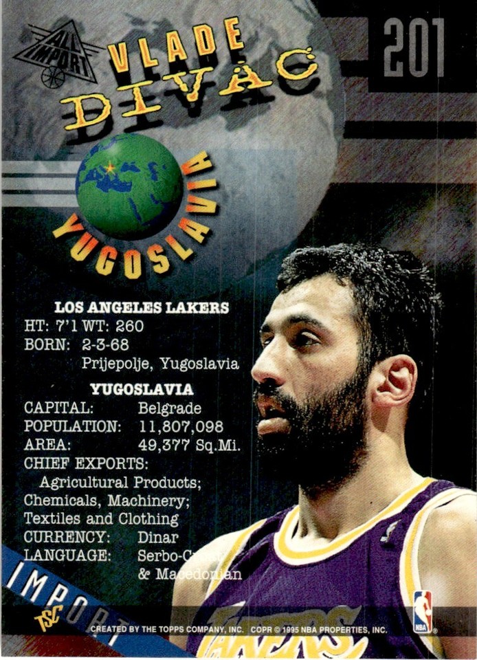 1994-95 Stadium Club Basketball Card Vlade Divac Los Angeles Lakers ...