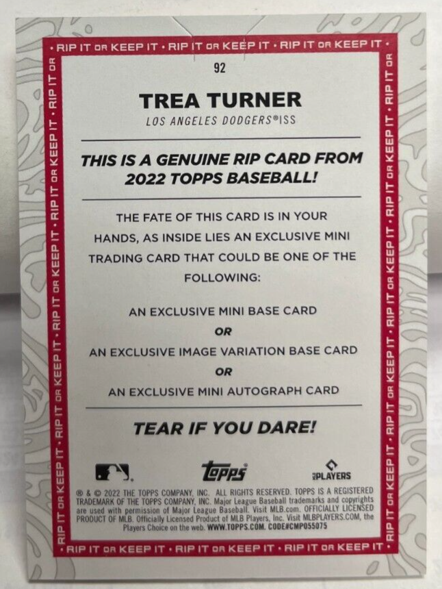 Trea Turner 2022 Topps Rip Orange Parallel #'d 56/75 - RIP Card #92 ...