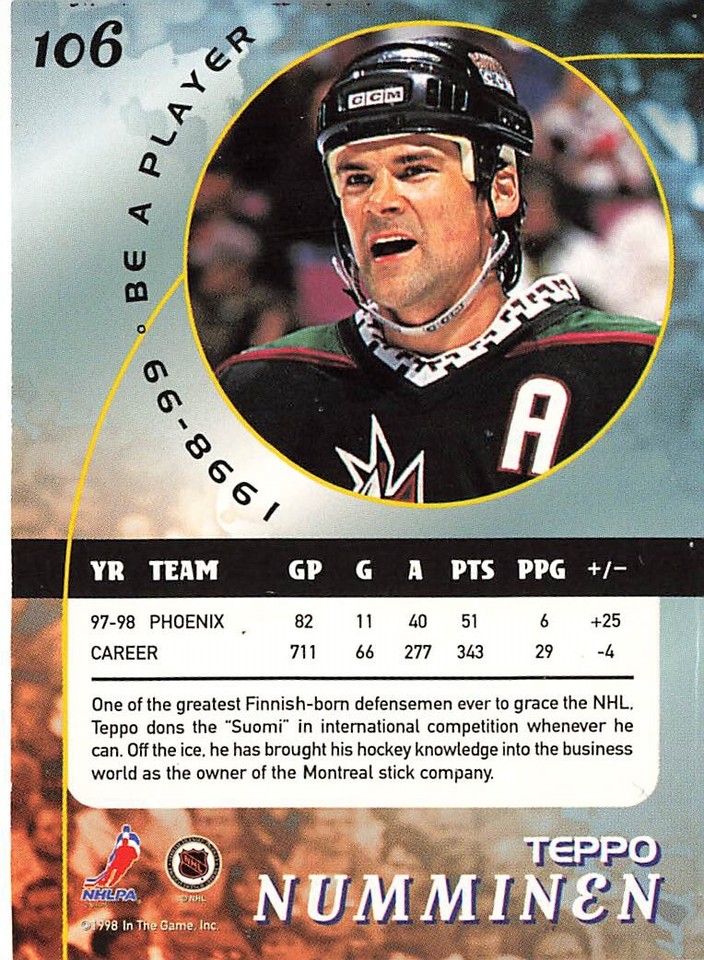 1998 Be a Player #106 Teppo Numminen Phoenix Coyotes | eBay