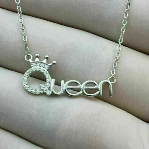 14k White Gold Plated 2.50 Ct Lab-Moissanite "Queen" Chain Pendant ...