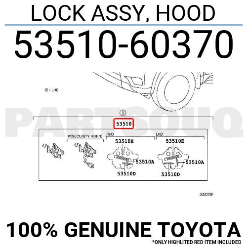 5351060370 Genuine Toyota LOCK ASSY, HOOD 53510-60370 | eBay