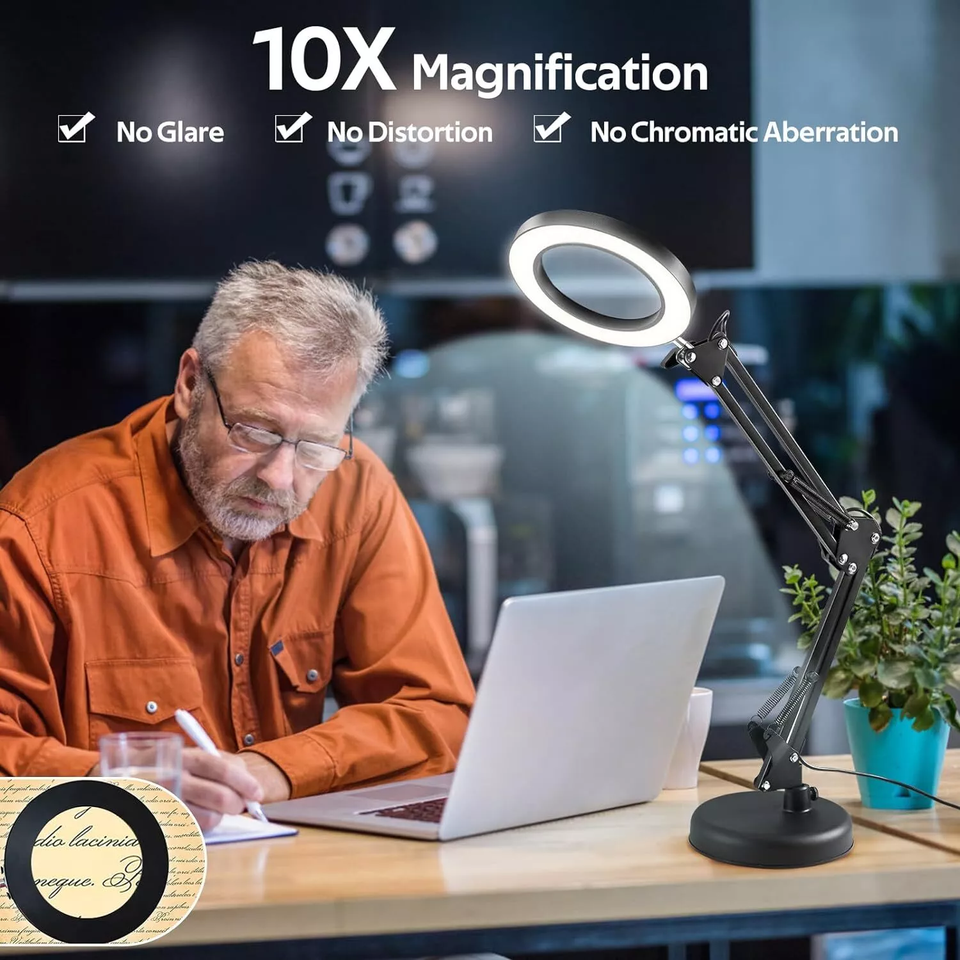 10X Magnifying Glass Desk Light Magnifier LED Lamp Reading Lamp With ...