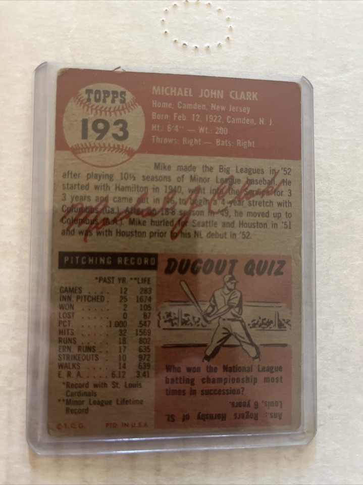 1950 Mike Clark St. Louis Cardinals Topps Baseball Card #193 | eBay