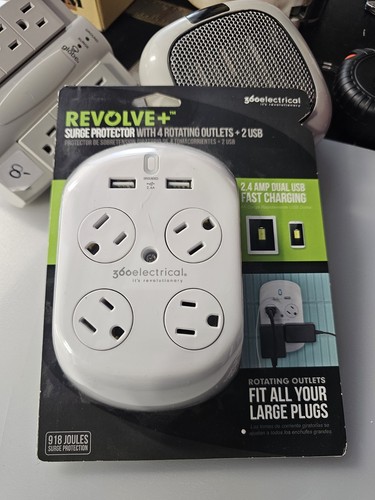 360 Electrical Revolve 2.4 Surge Protector 4 Revolving Outlets 2 USB ...
