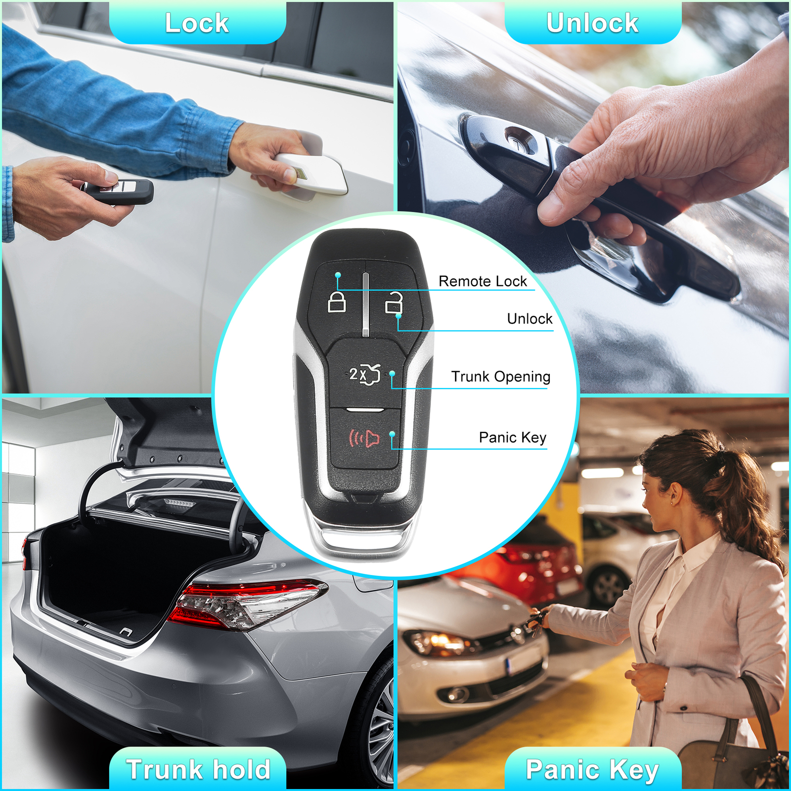 4 Buttons 49 Chip Car Keyless Entry Remote Key Fob ONE Custom for Ford ...