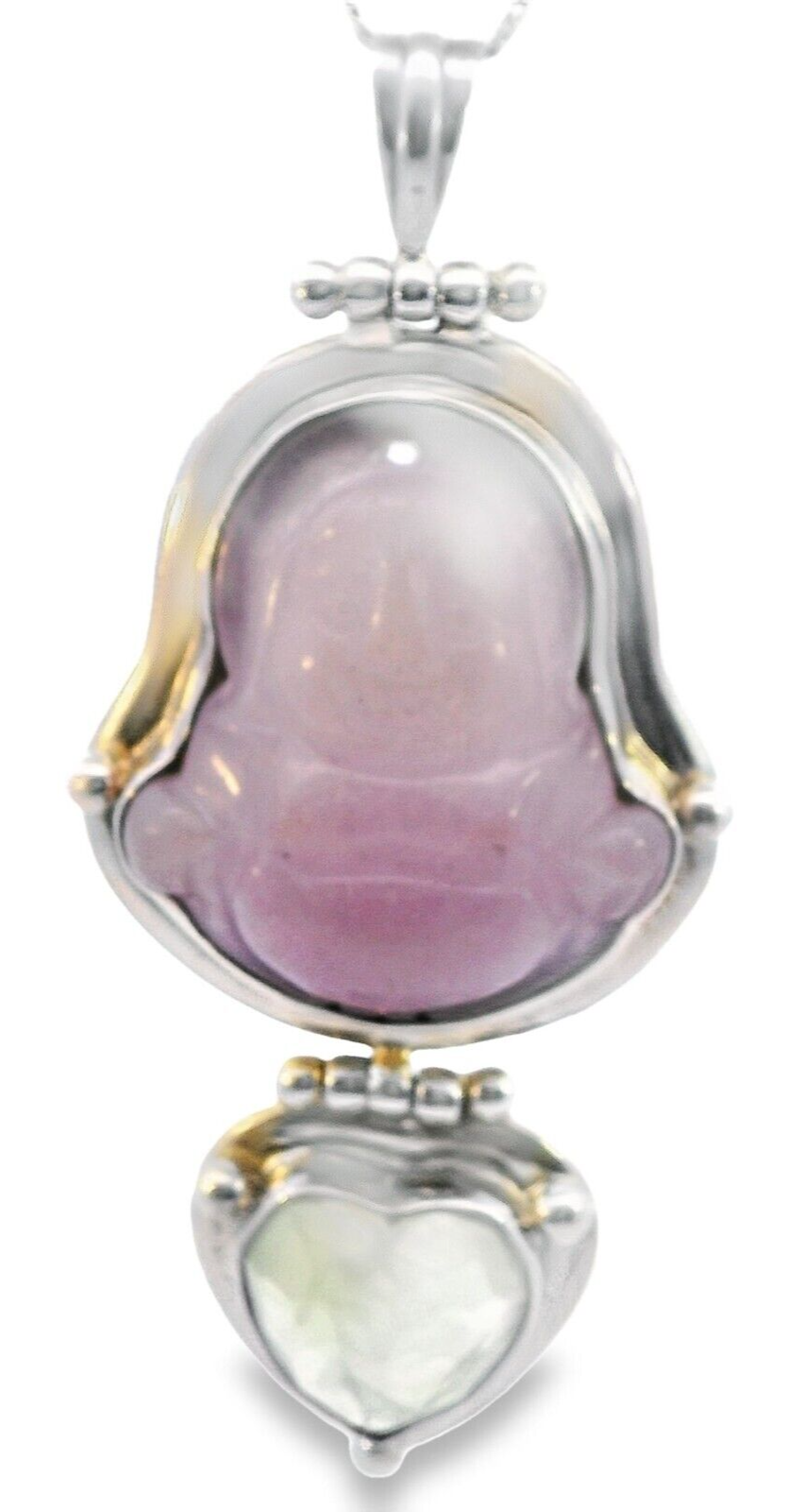 Purple Jade Buddha & Quartz Heart Pendant in Sterling Silver - Unique ...