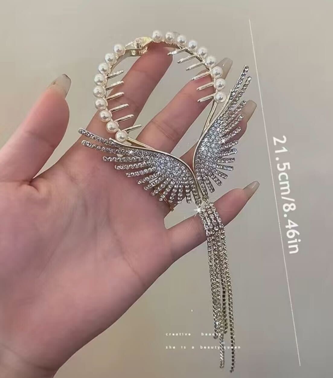 Elegant Angel Wings Tassel Hairpin,Rhinestone Faux Pearls Hairpin For ...