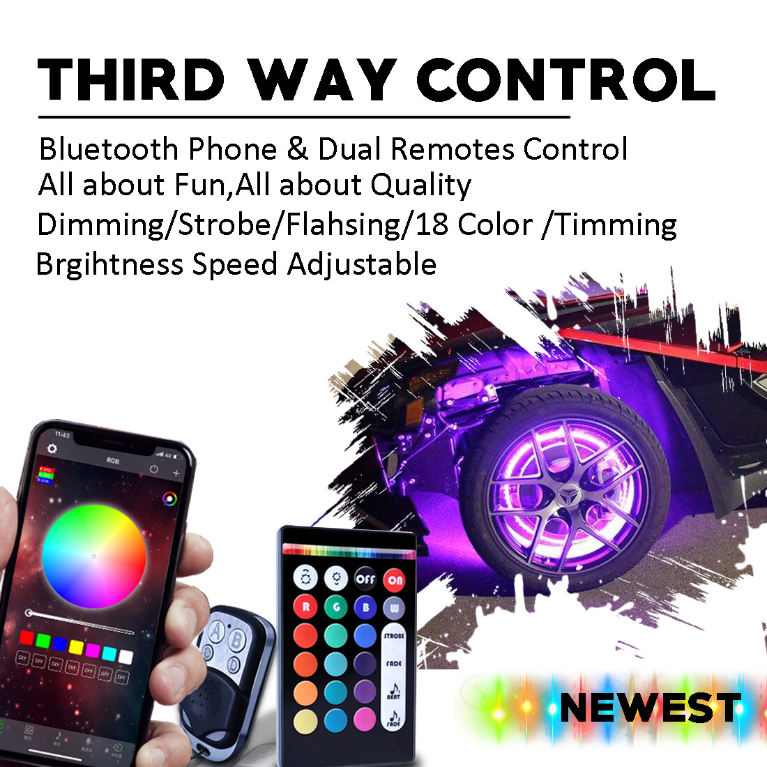 10pc Motorcycle LED Neon Glow Light Strips Kit 18 Color 90 LEDs ...