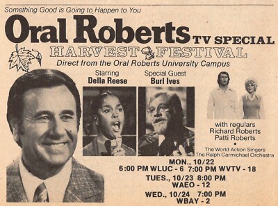1973 WISCONSIN TV AD/ORAL ROBERTS HARVEST FESTIVAL / BULR IVES & DELLA ...