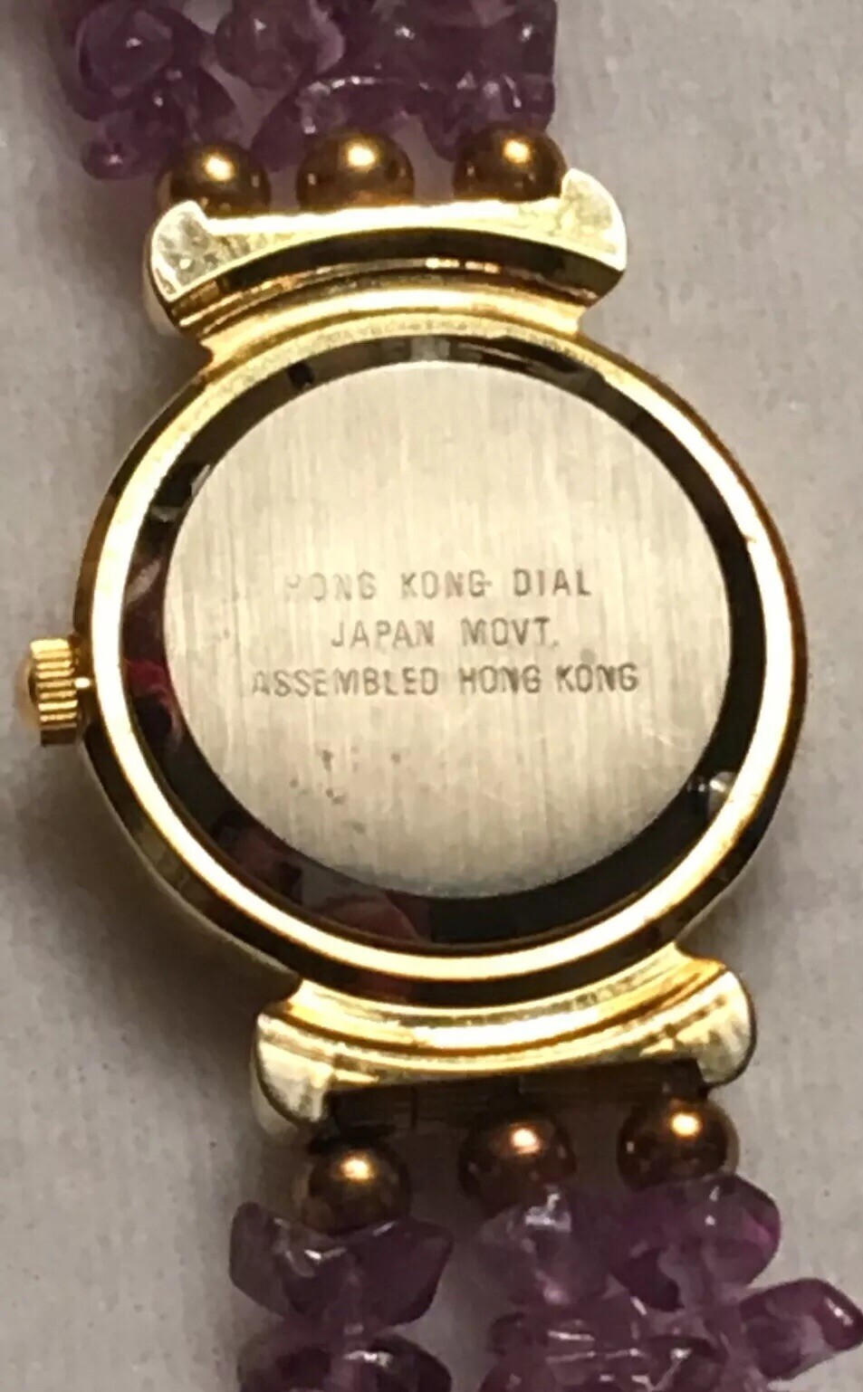 Ladies Goldtone LUCORAL Quartz Watch Amethyst Chunk & Rhinestones Band ...