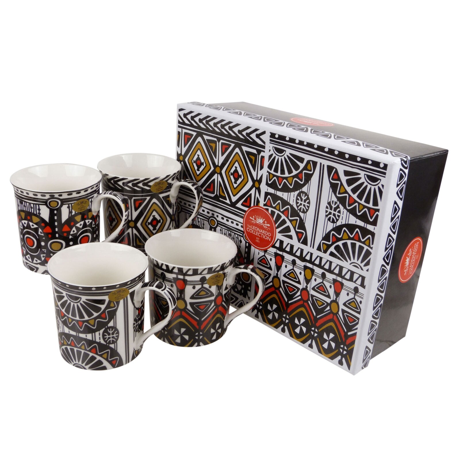 Gift Box Set of 4 China Mugs/Cups Tribal Design by The Leonardo ...