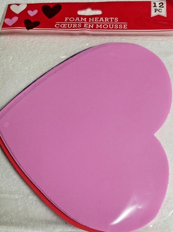 8 inch Foam Heart Shapes 4 RED 4 PURPLE 4 PINK 12-pc Packs Crafts ...