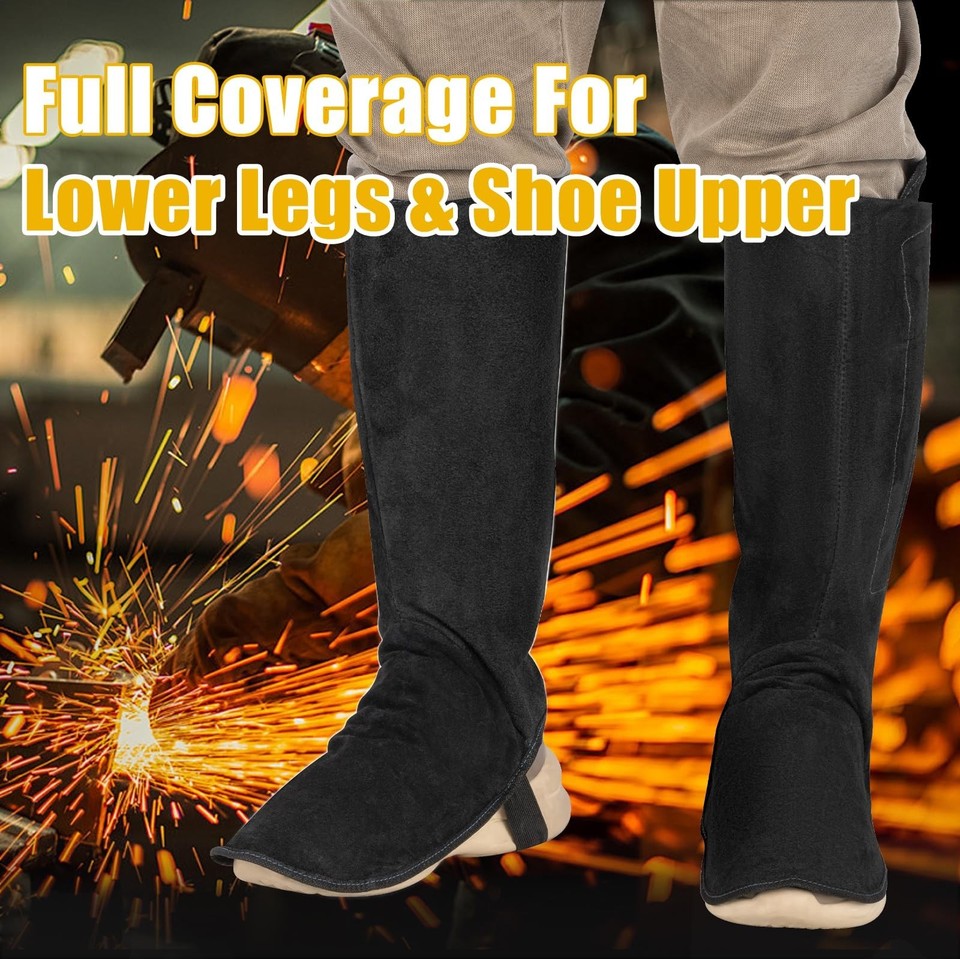 Leather Welding Spats, Extra Long Real Cow Leather Heat & Flame Resistant Wel... | eBay