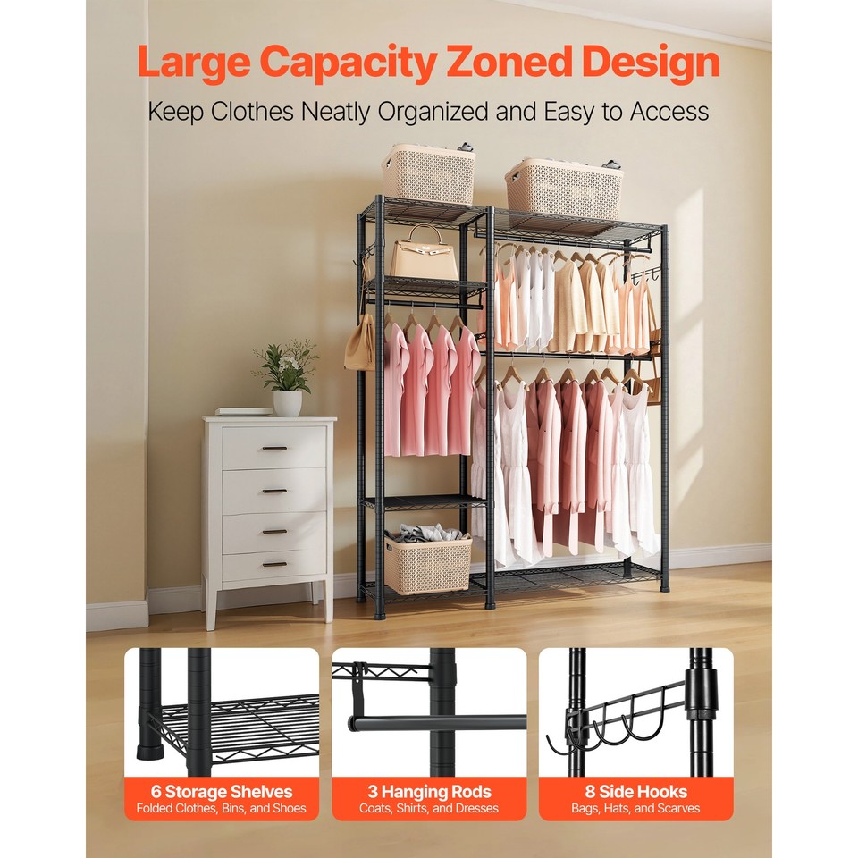 Uimoso Adjustable Height Closet Rack 3 Hanging Rods for Clothes ...