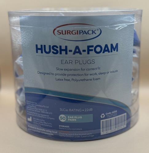 Surgipack Ear Plugs Hush A Foam 50 Pairs Queensland Stock Latex FREE ...